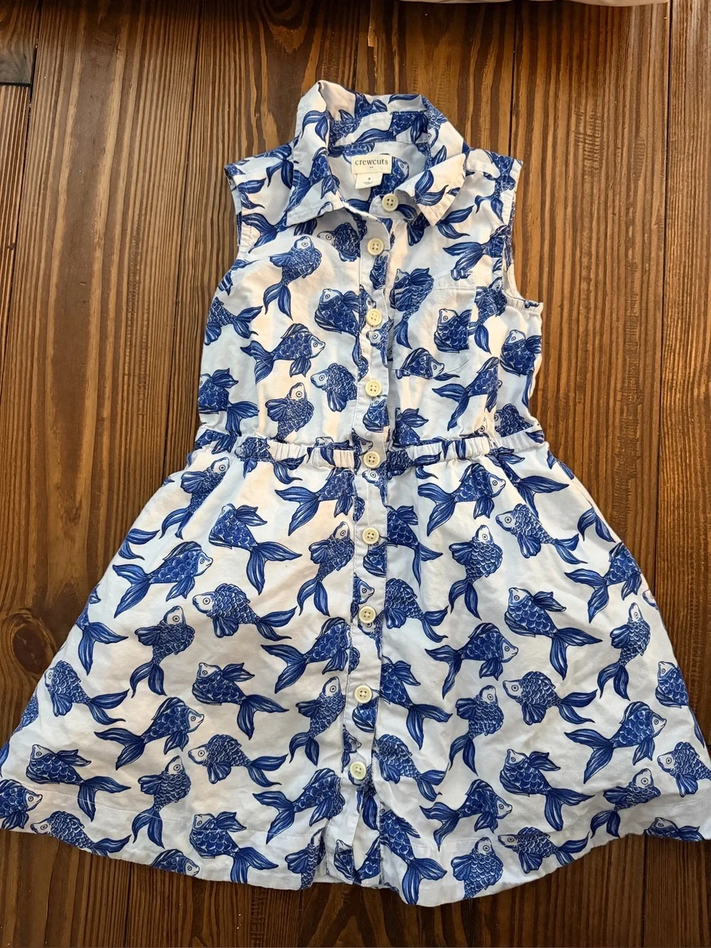 Crewcuts | Dresses | Crewcuts White Dress With Blue Fish Print | Poshmark